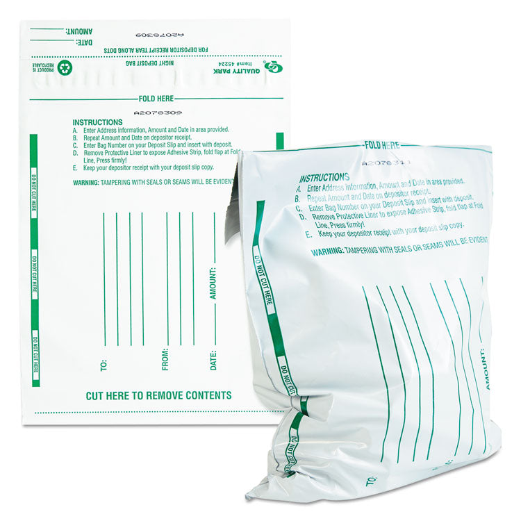 Poly Night Deposit Bags with Tear-Off Receipt, 10 x 13, White, 100/Pac ...