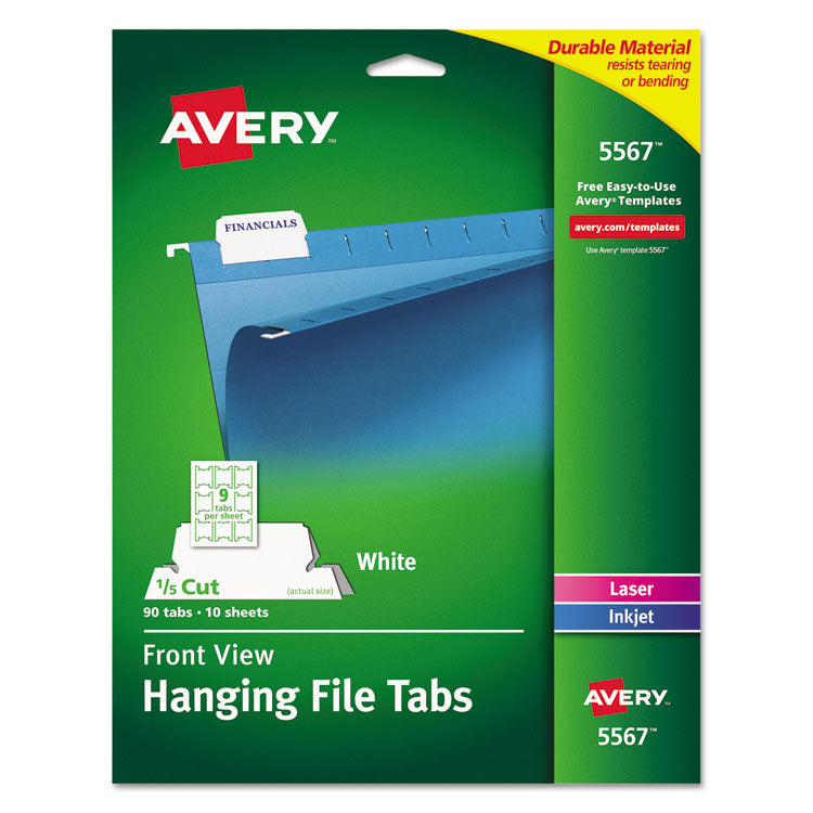 Laser Printable Hanging File Tabs, 1/5-Cut, White, 2.06" Wide, 90/Pack ...
